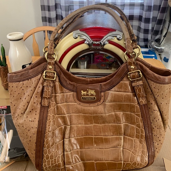 Coach | Bags | Coach Brown Leather Womens Bag Alligator Ostrich ...